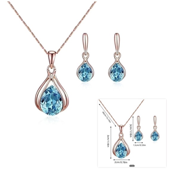Jewelry | 3pcs Set Blue Crystal Pendant Necklace | Poshmark